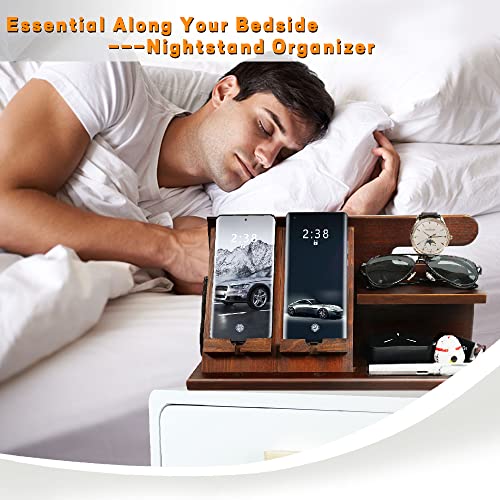 Gifts for Men Wood Phone Docking Station for Men Nightstand Organizer Key Holder Wallet Stand Watch Husband Wife Anniversary Dad Man Birthday