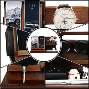 Gifts for Men Wood Phone Docking Station for Men Nightstand Organizer Key Holder Wallet Stand Watch Husband Wife Anniversary Dad Man Birthday