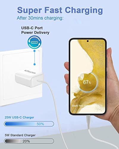 25W Super Fast Charging USB C Wall Charger and Cable for Samsung Galaxy S22/S22 Ultra/S22+/S23/S23 Plus/S21/S21 Ultra/S21+/S20/S20+/S20 Ultra/Note10/Note20/A53 A23 A23 A14 5G/Z Flip 3 4 5G/Z Fold 3 4