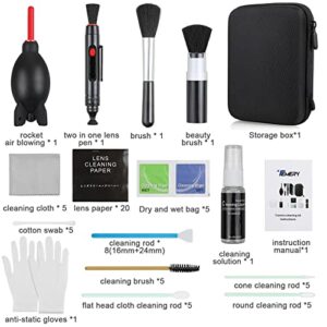 Temery 17-in-1 Camera Cleaning Kit for DSLR Cameras (Canon, Nikon,Sony), with Air Blower/Cleaning Pen/Detergent/Cleaning Cloth/Lens Brush/Carry Case