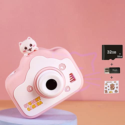 Children's HD Front & Rear Dual Camera, 2000w Mini 2.0 Inch Camera Camera Video Game Music Integration Including 32G Memory Card, Easy to Use & Durable (Pink)