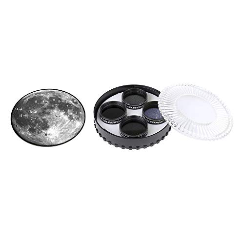 Celestron – Moon Filter Kit – Fits 1.25" Telescope Eyepieces – Includes 3 Varying Neutral Density Moon Filters, Sky Glow Filter & Moon Map – Perfect Accessory for Moon Viewing