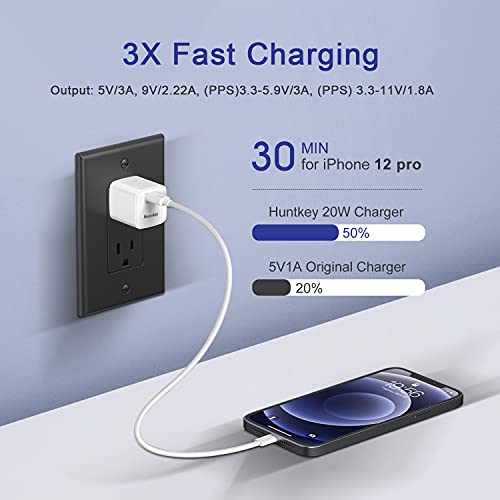 20W USB-C Power Adapter, Huntkey 20 Watt USB C Charger Block Compatible for iPhone 13/13 Mini/13 Pro/13 Pro Max/12/12 Pro Max/SE/11, Pixel, Galaxy S20 S10 S9, iPad Mini/Pro