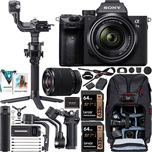 Sony a7 III Full-Frame Alpha Mirrorless Digital Camera a7III + 28-70mm Lens ILCE-7M3/K Filmmaker's Kit with DJI RSC 2 Gimbal 3-Axis Handheld Stabilizer Bundle + Deco Photo Backpack + Software