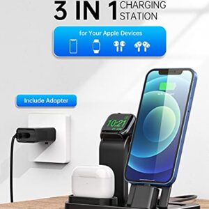 Tinetton 3 in 1 Charging Station Compatible with Apple Watch iPhone AirPods with 15W Adapter