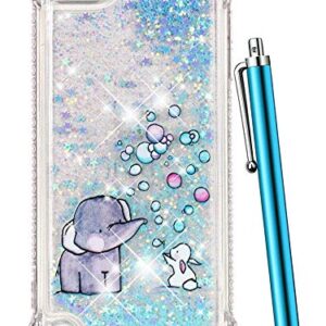 CAIYUNL iPod Touch 7 Case, iPod Touch 6 /Touch 5 Case Glitter, Liquid Sparkle Bling Cute Clear Soft TPU Girls Women Kids Protective Case Cover for iPod Touch 7th /6th/5th Generation -Blue Elephant