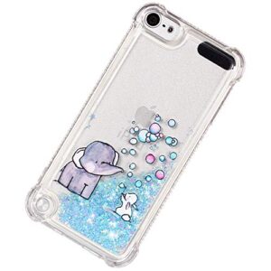 CAIYUNL iPod Touch 7 Case, iPod Touch 6 /Touch 5 Case Glitter, Liquid Sparkle Bling Cute Clear Soft TPU Girls Women Kids Protective Case Cover for iPod Touch 7th /6th/5th Generation -Blue Elephant