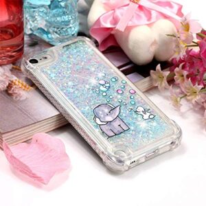 CAIYUNL iPod Touch 7 Case, iPod Touch 6 /Touch 5 Case Glitter, Liquid Sparkle Bling Cute Clear Soft TPU Girls Women Kids Protective Case Cover for iPod Touch 7th /6th/5th Generation -Blue Elephant