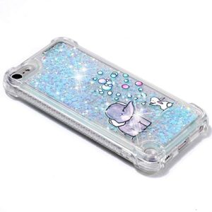 CAIYUNL iPod Touch 7 Case, iPod Touch 6 /Touch 5 Case Glitter, Liquid Sparkle Bling Cute Clear Soft TPU Girls Women Kids Protective Case Cover for iPod Touch 7th /6th/5th Generation -Blue Elephant