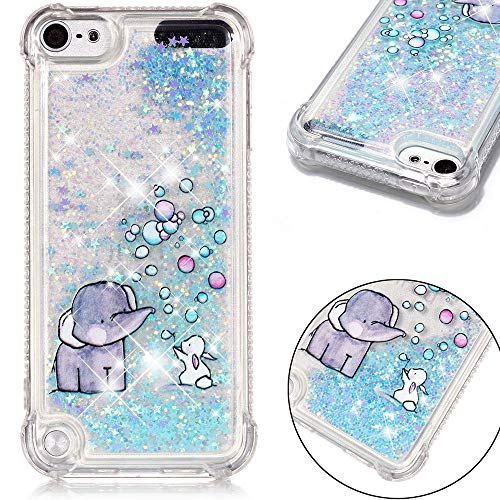 CAIYUNL iPod Touch 7 Case, iPod Touch 6 /Touch 5 Case Glitter, Liquid Sparkle Bling Cute Clear Soft TPU Girls Women Kids Protective Case Cover for iPod Touch 7th /6th/5th Generation -Blue Elephant