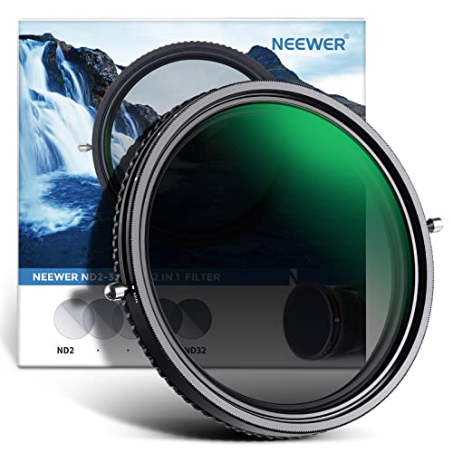 NEEWER 2 in 1 77mm Variable ND Filter ND2–ND32&CPL Filter(Circular Polarizer Filter) No X Cross/30 Layer Nano Coated/HD Optical Glass/Ultra Slim Aluminum Alloy Frame/Water Repellent/Scratch Resistant