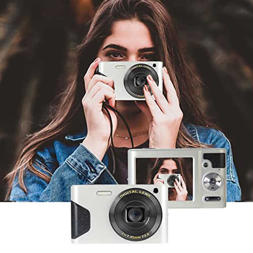 Nsxcdh Digital Camera, 18MP FHD Digital Camera with 8X Digital Zoom and 2.7 Inch LCD Screen, Electronic Anti-Shake, for Teens Students Boys Girls Seniors(White/Black)