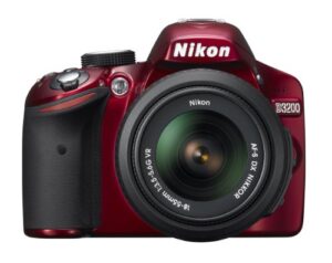 nikon d3200 24.2 mp cmos digital slr with 18-55mm f/3.5-5.6 af-s dx vr nikkor zoom lens (red)