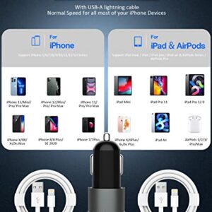 [Apple MFi Certified] iPhone Car Charger,3.4a Fast Charge Dual Port USB Cargador Carro Lighter Adapter USB Car Charger iPhone Metal Cigarette Lighter [2Pack] Lightning Cable for iPhone/iPad/Airpods