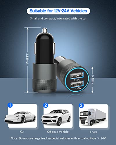 [Apple MFi Certified] iPhone Car Charger,3.4a Fast Charge Dual Port USB Cargador Carro Lighter Adapter USB Car Charger iPhone Metal Cigarette Lighter [2Pack] Lightning Cable for iPhone/iPad/Airpods