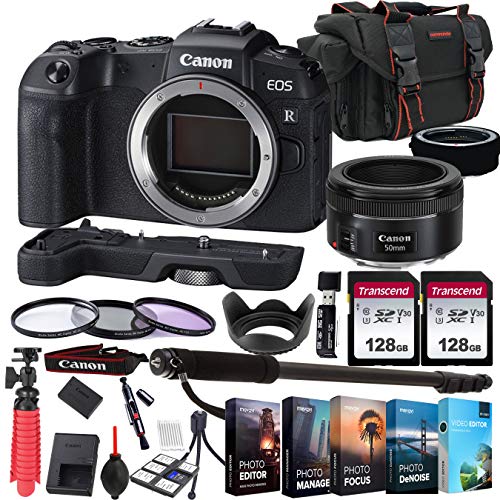 Canon EOS RP Mirrorless Camera with EF 50mm f/1.8 STM Prime Lens + 256GB Memory + Extension Grip + Photo Editing Software + Accessory Bundle (27pcs)