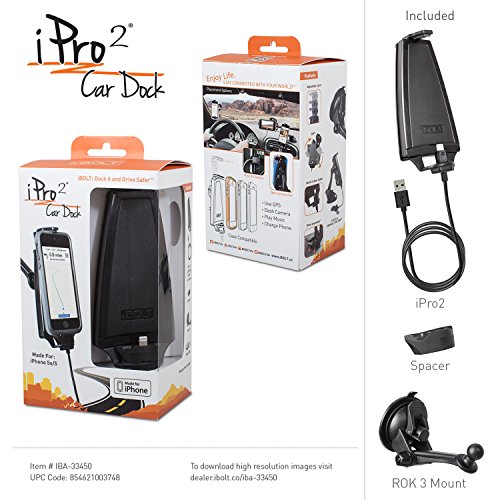 iBOLT.co iPro2 MFI Approved Car Dock / Desk Dock / Mount / Holder / for iPhone Xs / XS MAX / X / 8 / 8 Plus / 7 with Integrated 2 Meter Lightning Connector