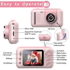 Christmas Children's Digital Camera 3-10 Years Old Christmas Birthday Gift 2.4 Inch 1080P Toddler Camera Portable Handheld Reversible Children's Digital 32GB Memory Camer, Gift for