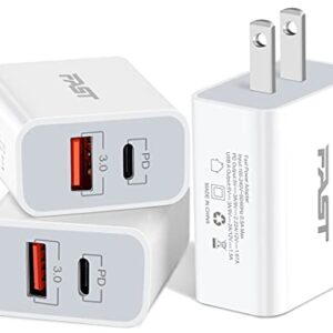 20W USB C Fast Charger, JUNVANG Dual Port PD Power Delivery + Quick Charger Wall Charger Block Plug for iPhone 14/14 Plus/14 Pro Max/13/12 Pro Max/Mini/11/XS/XR/X, iPad, AirPods, Samsung, LG (Pack-3)