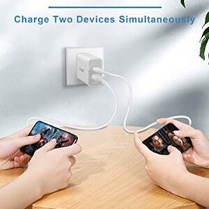 20W USB C Fast Charger, JUNVANG Dual Port PD Power Delivery + Quick Charger Wall Charger Block Plug for iPhone 14/14 Plus/14 Pro Max/13/12 Pro Max/Mini/11/XS/XR/X, iPad, AirPods, Samsung, LG (Pack-3)