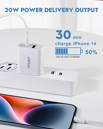 20W USB C Fast Charger, JUNVANG Dual Port PD Power Delivery + Quick Charger Wall Charger Block Plug for iPhone 14/14 Plus/14 Pro Max/13/12 Pro Max/Mini/11/XS/XR/X, iPad, AirPods, Samsung, LG (Pack-3)