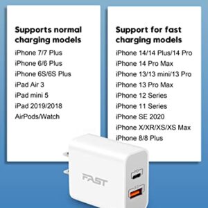 20W USB C Fast Charger, JUNVANG Dual Port PD Power Delivery + Quick Charger Wall Charger Block Plug for iPhone 14/14 Plus/14 Pro Max/13/12 Pro Max/Mini/11/XS/XR/X, iPad, AirPods, Samsung, LG (Pack-3)