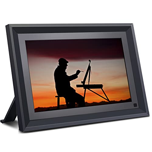 AOCWEI Digital Picture Frame WiFi 10.1 Inch Wood Electronic Photo Frame with 16GB Storage, Motion Sensor, HD IPS Touch Screen, Share Photos or Videos via Free APP/Email, USB Drive & TF Card (Black)