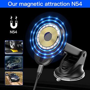 Magnetic Wireless Car Charger Mount, Stick on The Dashboard for MagSafe iPhone 14/14 Pro/14 Max/13/13 Pro/13 Pro Max/ 12/12Pro/Mini, Fast Charging Auto-Alignment Air Vent Phone Holder