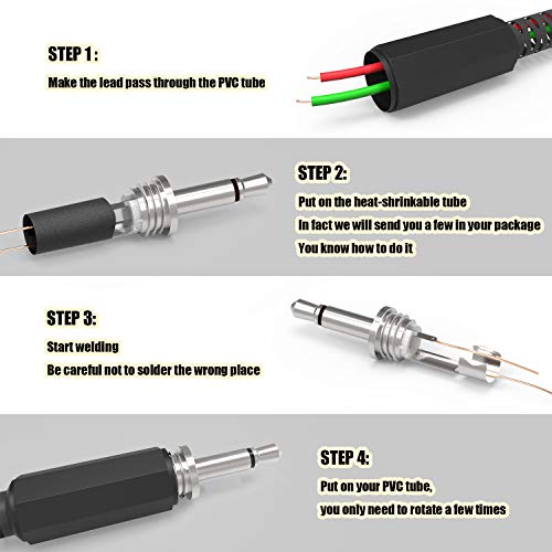 Ancable 4-Pack TS Mono Male Plug 1/8" 3.5mm Solder Type DIY Audio Cable Connector