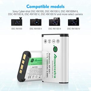 Powerextra 2 Pack Replacement Sony NP-BX1 Battery with Smart LCD Display Dual USB Charger for Sony NP-BX1/M8 and Sony Cyber-Shot DSC-RX100 (II/III/IV/V/VA/VI), ZV-1 and Other Models