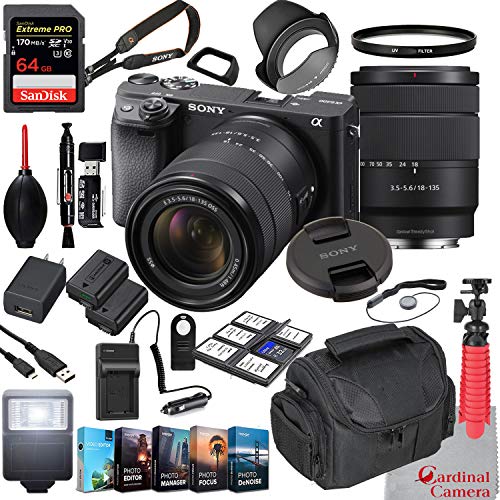 Sony Alpha a6400 Mirrorless Camera with 18-135mm Lens Bundle + Extreme Speed 64GB Memory + (28 Items)