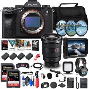 sony alpha a7r iiia mirrorless digital camera (body only) (ilce7rm3a/b) + sony fe 16-35mm lens + 4k monitor + pro headphones + pro mic + 2 x 64gb memory card + corel software + case + more (renewed)