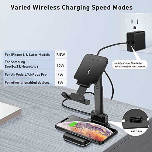 Tiluza Wireless Charger, 2 in 1 Dual Wireless Charging Stand, Adjustable Phone Holder for Desk 10W Qi Fast Charger Compatible with iPhone 13/12/11/Pro/Xs/Max/XR/X AirPods, Samsung S21/S20/S10/S9/Note