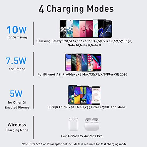 Tiluza Wireless Charger, 2 in 1 Dual Wireless Charging Stand, Adjustable Phone Holder for Desk 10W Qi Fast Charger Compatible with iPhone 13/12/11/Pro/Xs/Max/XR/X AirPods, Samsung S21/S20/S10/S9/Note