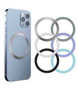 cheukkee adhesive metal ring sticker,mag ring circle attachment for phone case,for magsafe magnetic wireless charging 6 pack compatible cell phone iphone pixel (black+white+gray+sliver+green+purple)