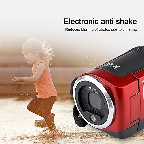 16 Megapixel Digital HD Video Camera 1080P Home Portable Photo Self-timer Video Recorder 16 Times Digital Zoom Electronic Anti-shake Flip HD Screen (Red)