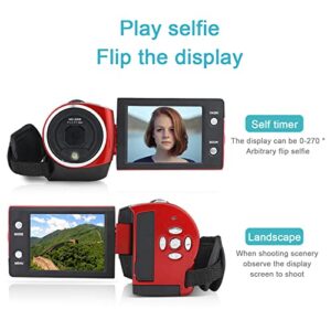 16 Megapixel Digital HD Video Camera 1080P Home Portable Photo Self-timer Video Recorder 16 Times Digital Zoom Electronic Anti-shake Flip HD Screen (Red)