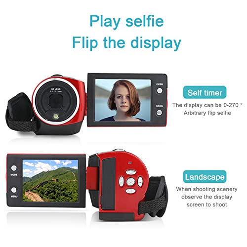 16 Megapixel Digital HD Video Camera 1080P Home Portable Photo Self-timer Video Recorder 16 Times Digital Zoom Electronic Anti-shake Flip HD Screen (Red)