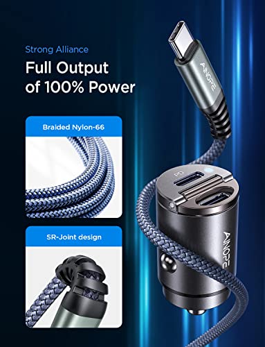 USB C Car Charger PD36W & QC36W, AINOPE Car Charger Fast Charge 2-Port PD&QC3.0 Cigarette Lighter USB Charger with 3.3ft Type C Cable All-Metal Body Fit for Samsung S23/S22 iPhone 14/13