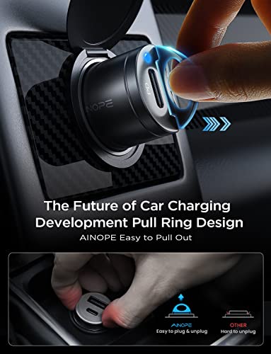 USB C Car Charger PD36W & QC36W, AINOPE Car Charger Fast Charge 2-Port PD&QC3.0 Cigarette Lighter USB Charger with 3.3ft Type C Cable All-Metal Body Fit for Samsung S23/S22 iPhone 14/13