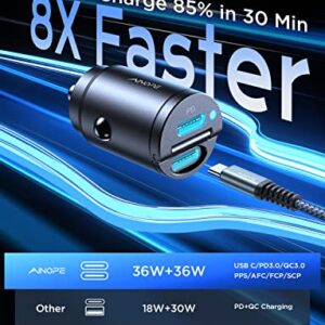 USB C Car Charger PD36W & QC36W, AINOPE Car Charger Fast Charge 2-Port PD&QC3.0 Cigarette Lighter USB Charger with 3.3ft Type C Cable All-Metal Body Fit for Samsung S23/S22 iPhone 14/13