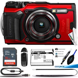 olympus tough tg-6 waterproof camera, red -16gb basic bundle (renewed)