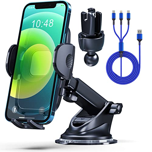 Decvamix Phone Mount for Car [Sturdiness & Flexible Arm] Hands Free Durable Car Phone Holder Mount Big Phone & Thick Case Friendly Dashboard Air Vent Windshield Compatible iPhone Samsung Galaxy Moto