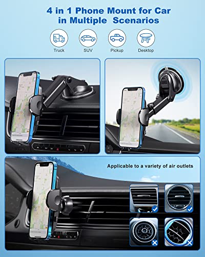 Decvamix Phone Mount for Car [Sturdiness & Flexible Arm] Hands Free Durable Car Phone Holder Mount Big Phone & Thick Case Friendly Dashboard Air Vent Windshield Compatible iPhone Samsung Galaxy Moto