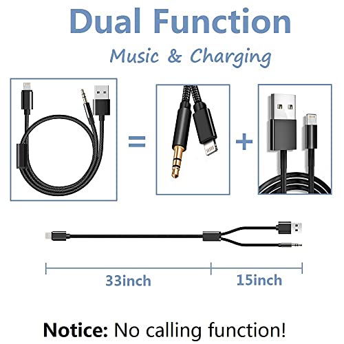 IVSHOWCO Charging Audio Cable for iPhone [Apple MFi Certified], Lightning to 3.5mm Headphone Aux Jack Nylon Braided Cord Work with Car Stereo/Speakers/Headphone.