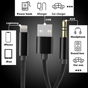 IVSHOWCO Charging Audio Cable for iPhone [Apple MFi Certified], Lightning to 3.5mm Headphone Aux Jack Nylon Braided Cord Work with Car Stereo/Speakers/Headphone.