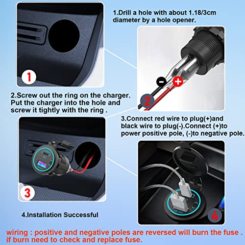 65W PD 12V USB Outlet for Laptop - Qidoe USB C Car Charger Socket Multi Port USB Outlet Quick Charge3.0 18W with Power Switch Long Body Waterproof Adapter for Car Boat Marine Truck Golf RV Motorcycle