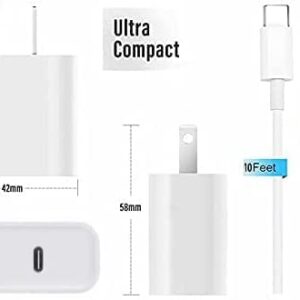 iPad Charger, USB-C Fast Charger, for Apple iPad 10th Gen,iPad Pro 12.9 2021/20/18, iPad Pro 11 Gen 3/2/1, iPad Air 4th, iPad Mini 6,Wall Charger Plug Block with 10FT Type-C to C Charging Cable