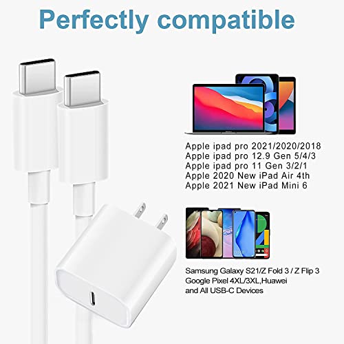 iPad Charger, USB-C Fast Charger, for Apple iPad 10th Gen,iPad Pro 12.9 2021/20/18, iPad Pro 11 Gen 3/2/1, iPad Air 4th, iPad Mini 6,Wall Charger Plug Block with 10FT Type-C to C Charging Cable