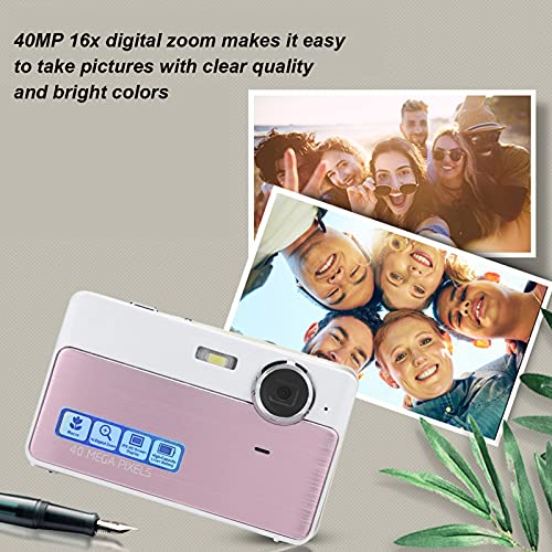 Focket Digital Camera, HD 1080P 40MP Vlogging Camera with 16X Digital Zoom, 2.4 LCD Screen Rechargeable Battery, Compact Video Camera for Kids, Adults, Student, Teens, Beginners (Pink)